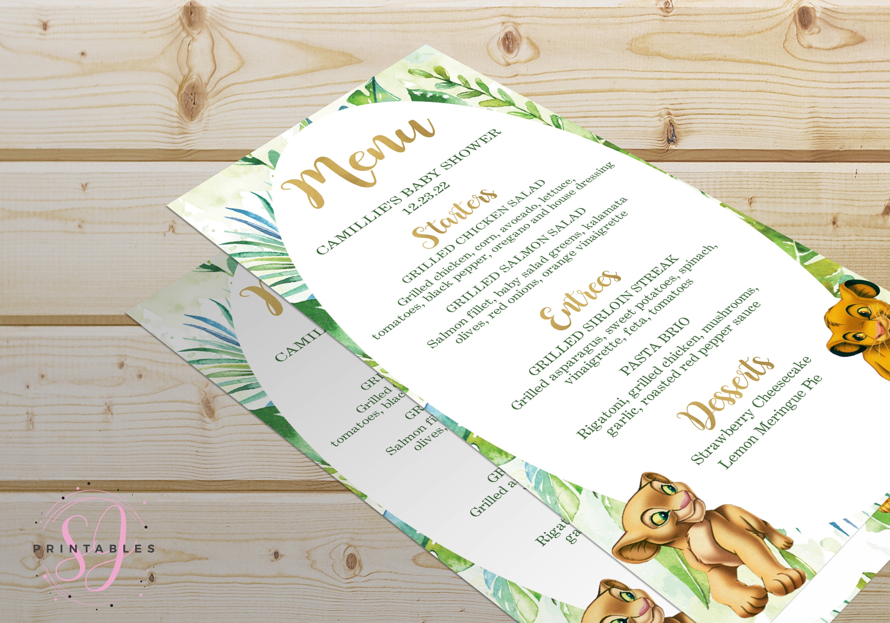 Simba Nala Lion King Gender Reveal Menu Menu the Lion King - Etsy