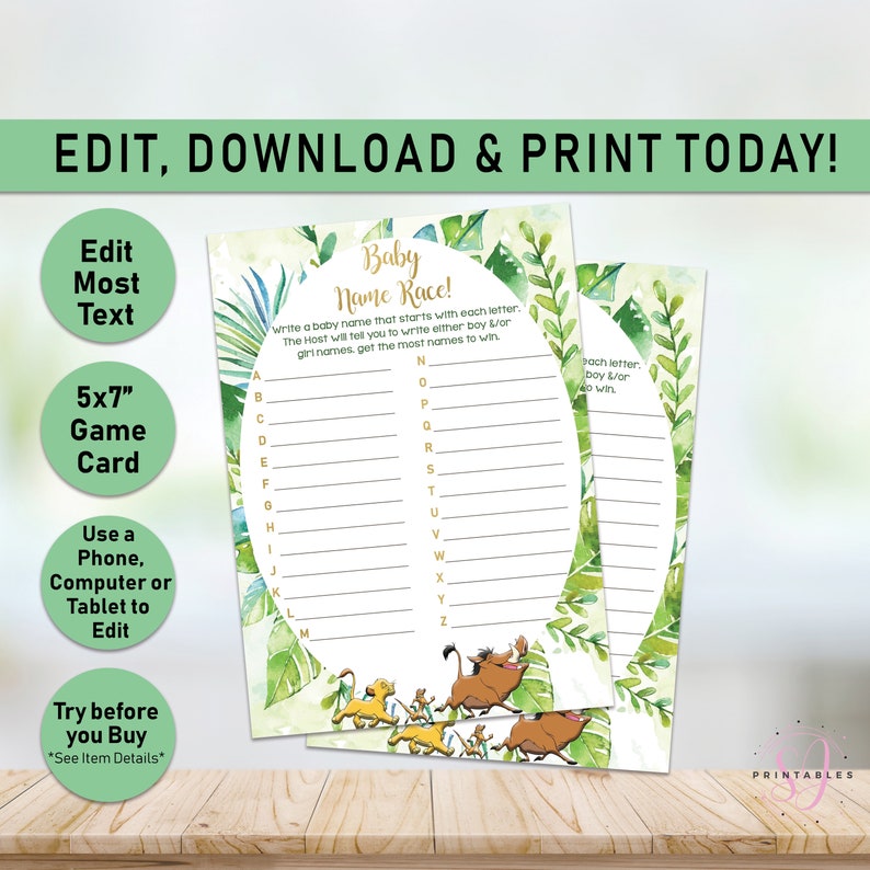 Lion King Baby Name Race Simba Baby Name Game Lion King - Etsy