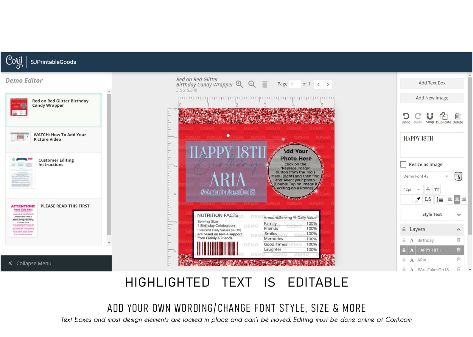 Red Birthday Hershey Candy Bar Wrappers, Red on Red Glitter ANY AGE ...