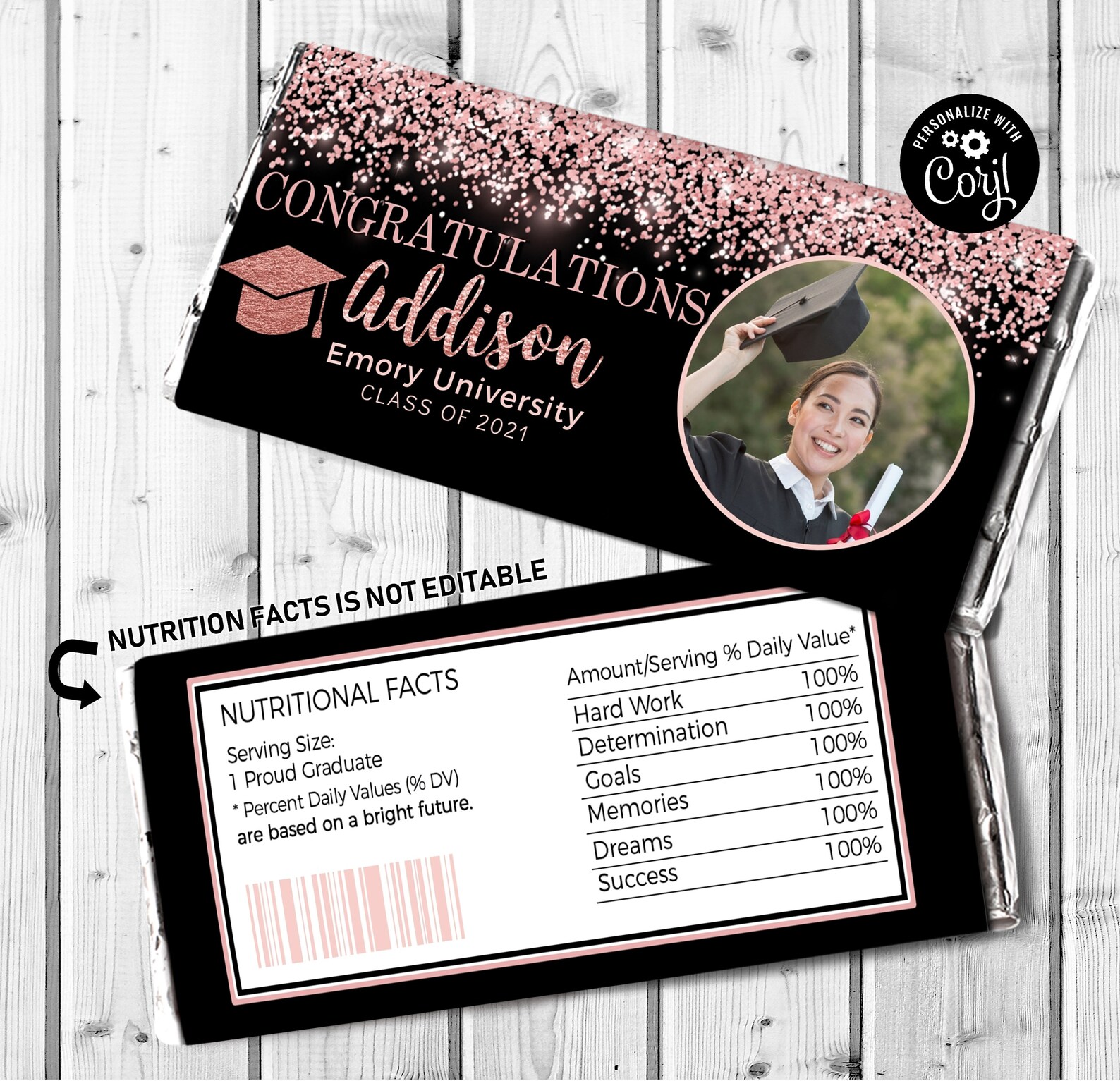 ROSE GOLD Congratulations Graduation Candy Bar | Etsy