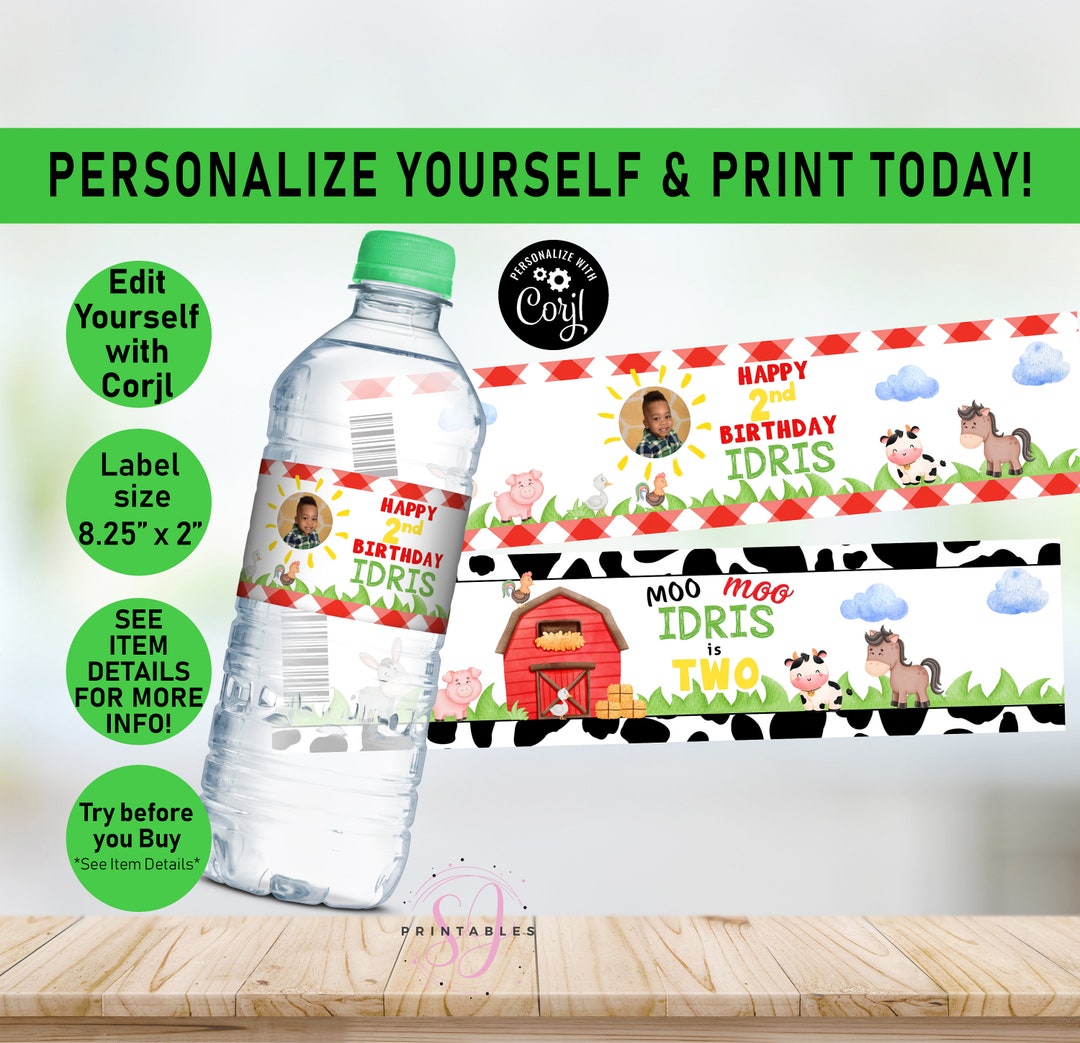 Barnyard Bash Birthday Water Bottle Labels, Farm Water Wrapper, Farm ...