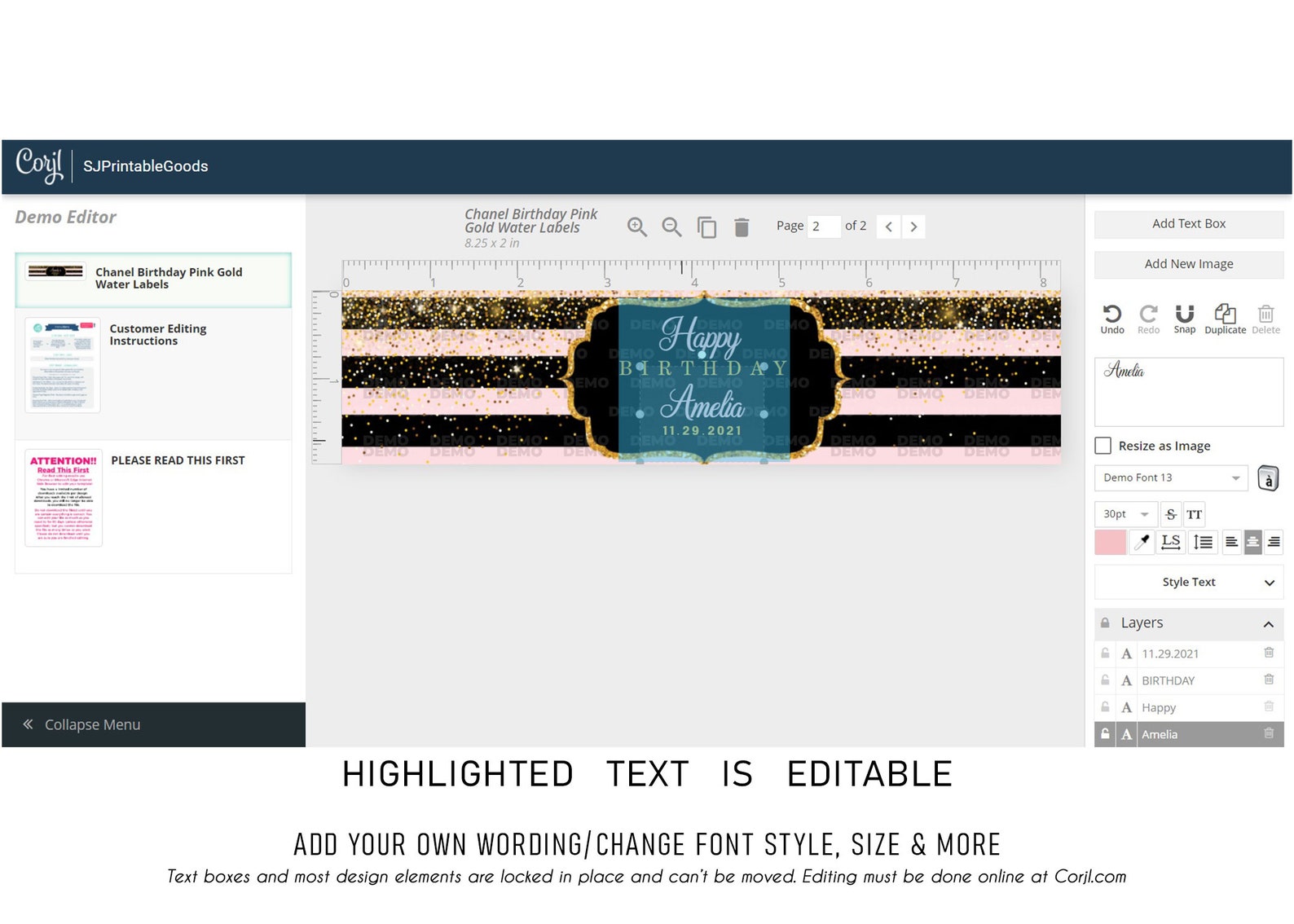 Designer Birthday Party Water Labels ANY AGE Labels Adult - Etsy