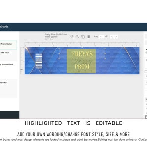 Blue and Gold PROM Send off Water Bottle Labels, Classy Prom, Dance ...