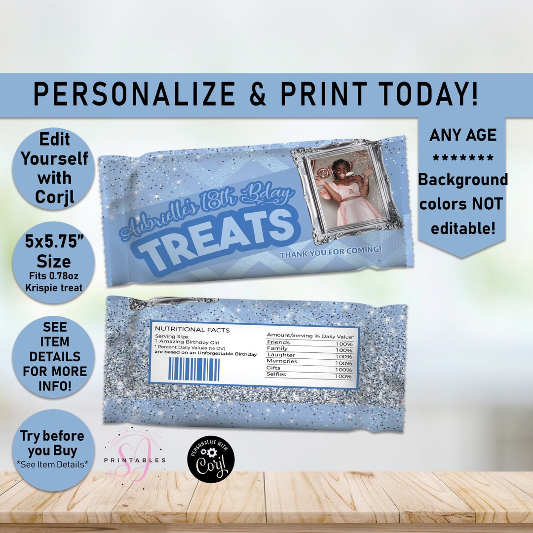 Rice Krispies TREAT Labels, Shimmery Silver Glitter and Light Blue ...