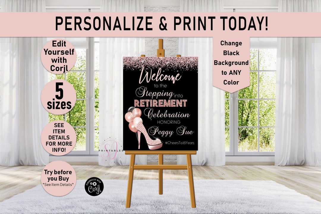 Stepping Into RETIREMENT Welcome Sign, Retirement Welcome Party Sign ...