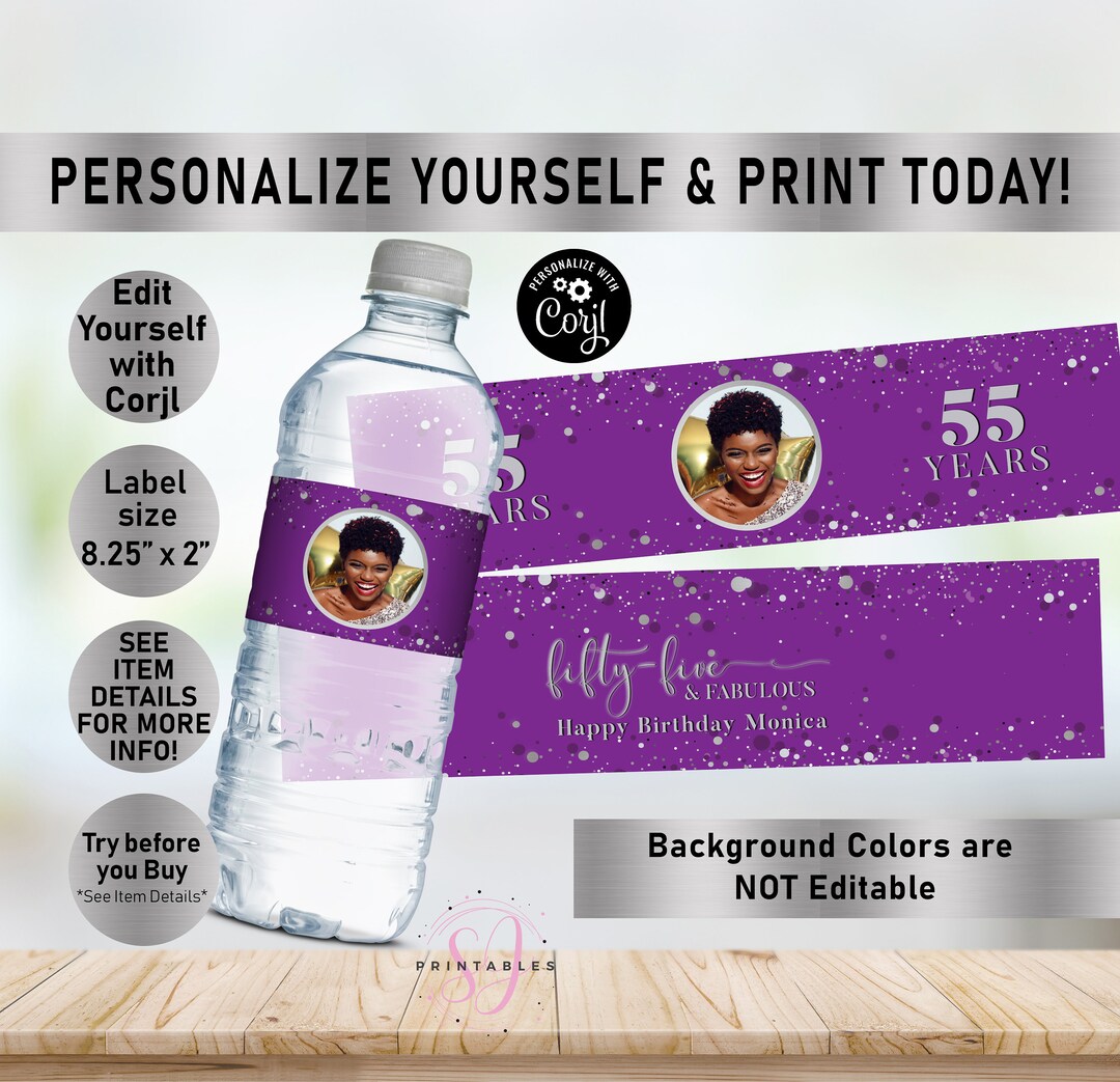 ANY AGE Royal Purple and Silver Confetti Birthday Water Bottle Labels ...