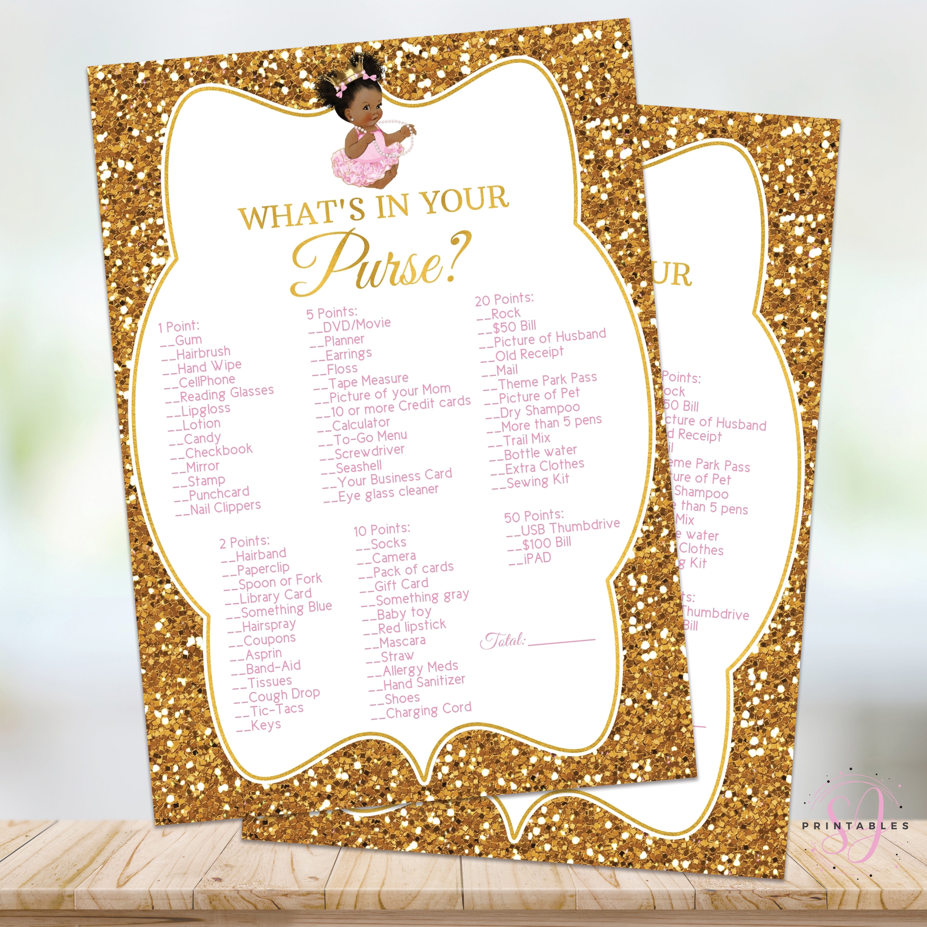 What's in Your Purse Baby Shower Game, Whats in Your Purse, Princess ...
