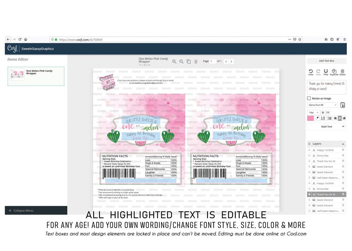 Watermelon Candy Bar WRAPPER Birthday Candy Wrapper One in a - Etsy