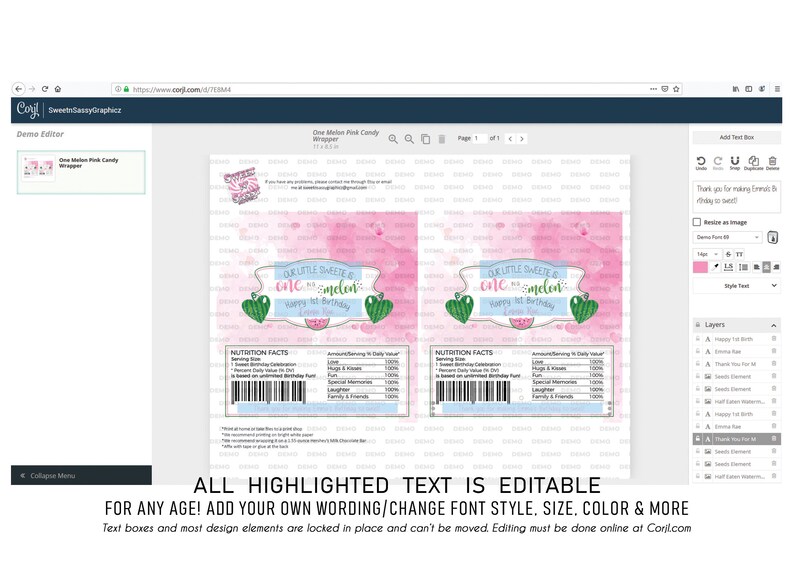 Watermelon Candy Bar WRAPPER Birthday Candy Wrapper One in a - Etsy