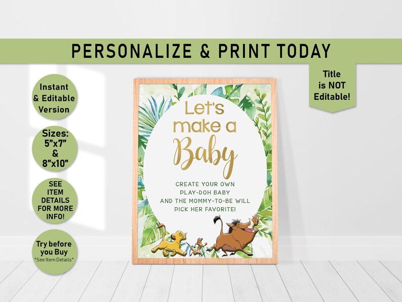 Lion King Let's Make a Baby Sign, Let's Make a Baby Baby Shower Sign ...