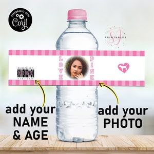 VS Dark PINK Birthday Water Bottle Labels, Water Labels, Party Favor ...