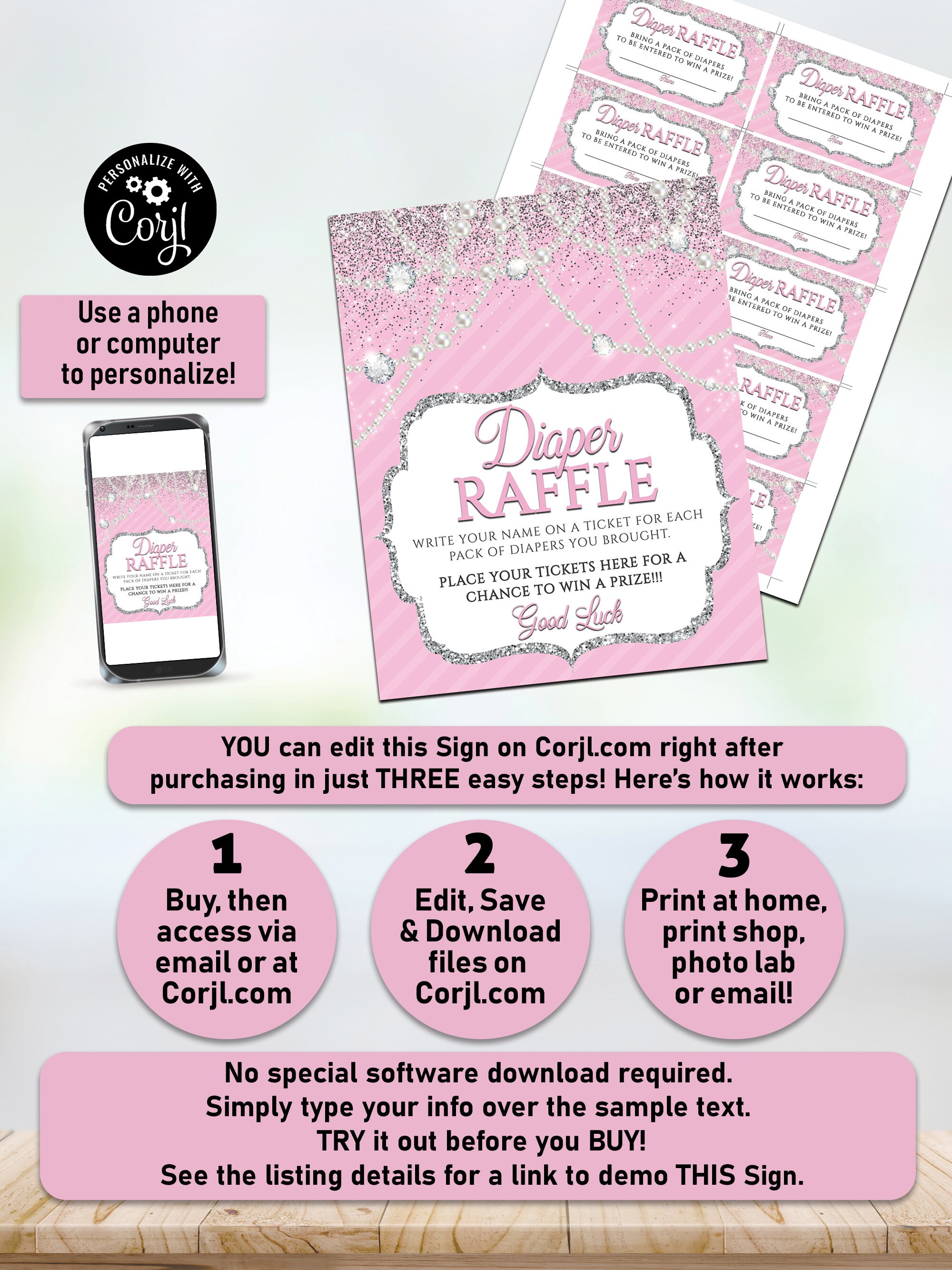 Glitter & Pearls Pink Diaper Raffle Sign Diaper Raffle Game | Etsy