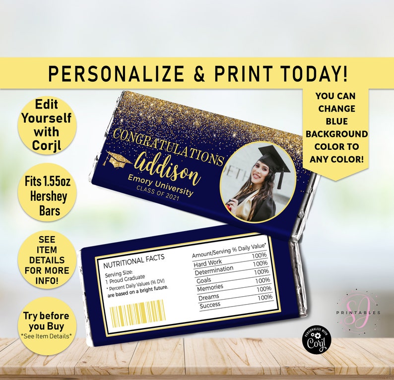 GOLD Sparkle Glitter and ANY Color Graduation Candy Bar Wrapper ...