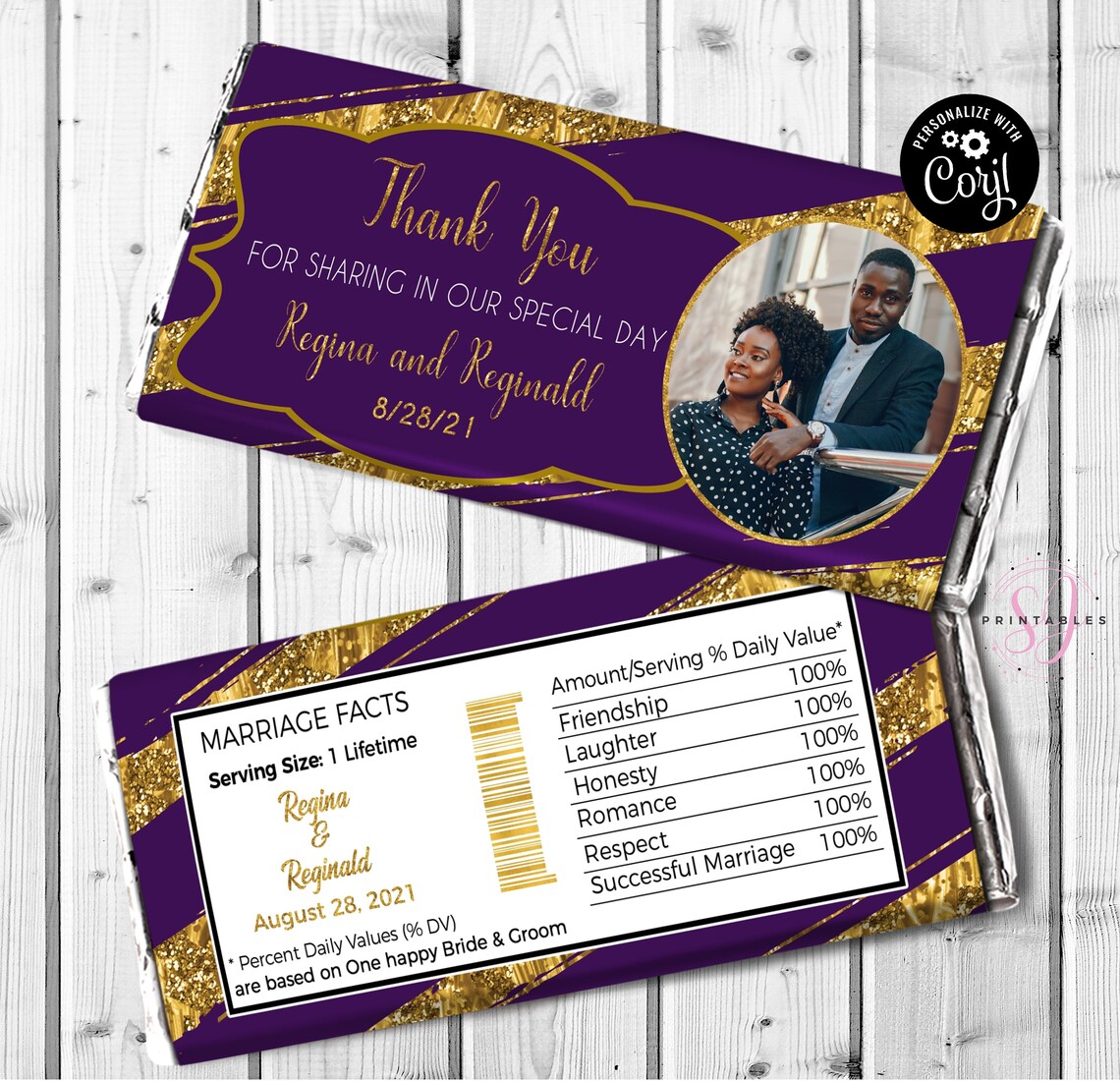 Wedding Chocolate Bar Wrapper Template Gold Glitter Change - Etsy