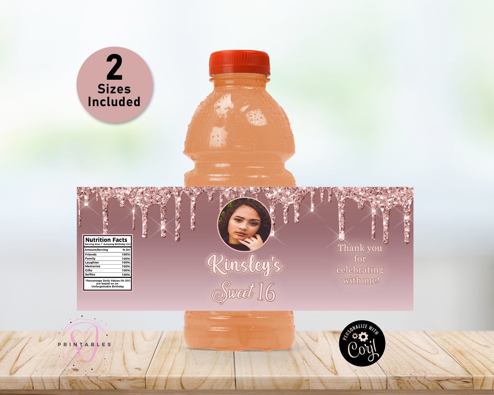 Rose Gold Drip Glitter Birthday Gatorade Labels 12oz 20oz - Etsy
