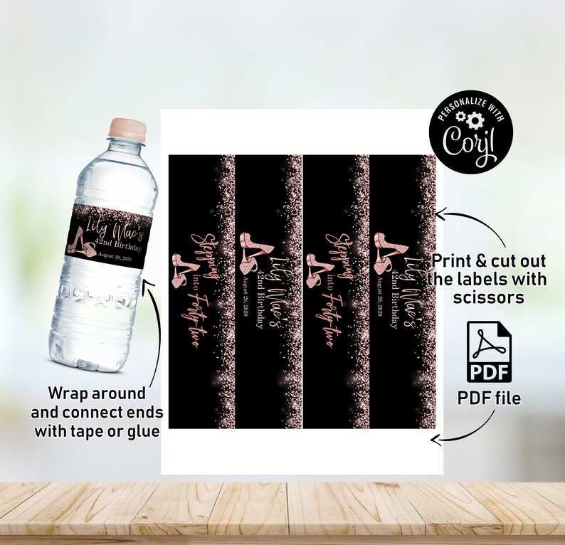 Stepping Into Any Age Rose Gold Birthday Water Bottle Labels Etsy