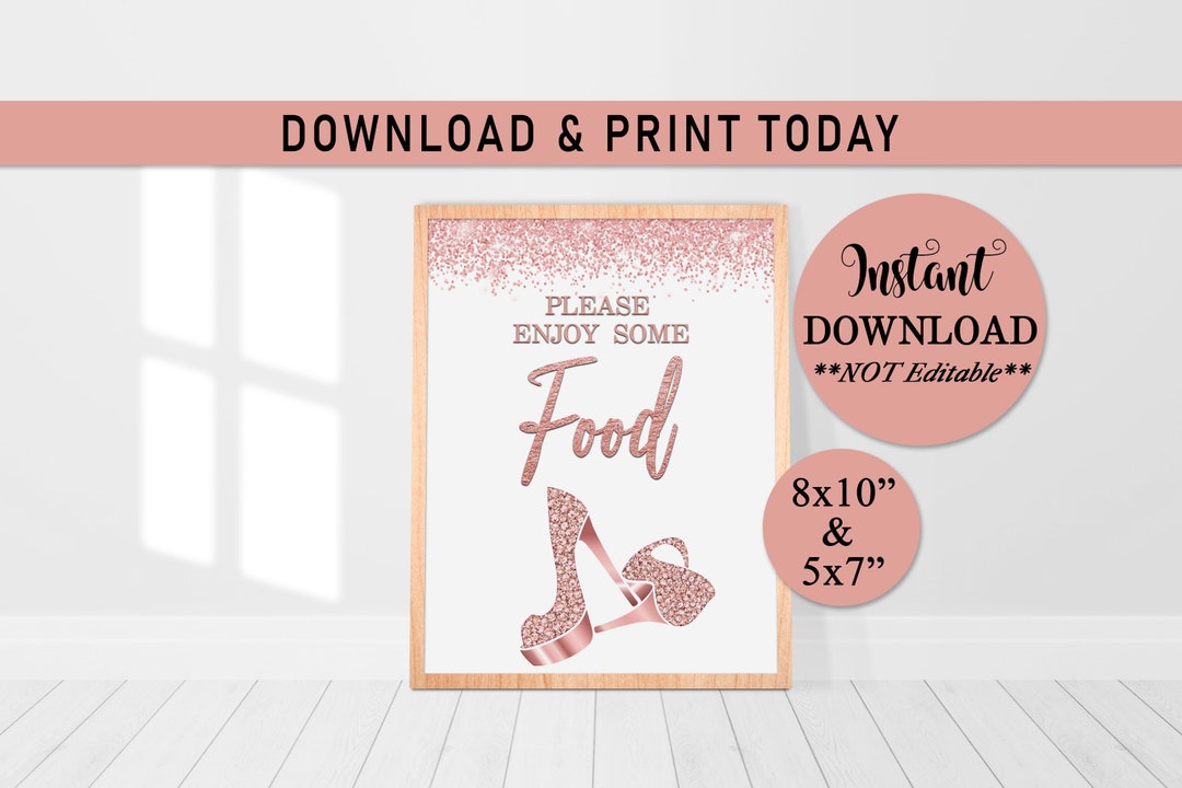 Food Party Sign, White & Rose Gold Glitter Confetti Sign, Birthday Food ...