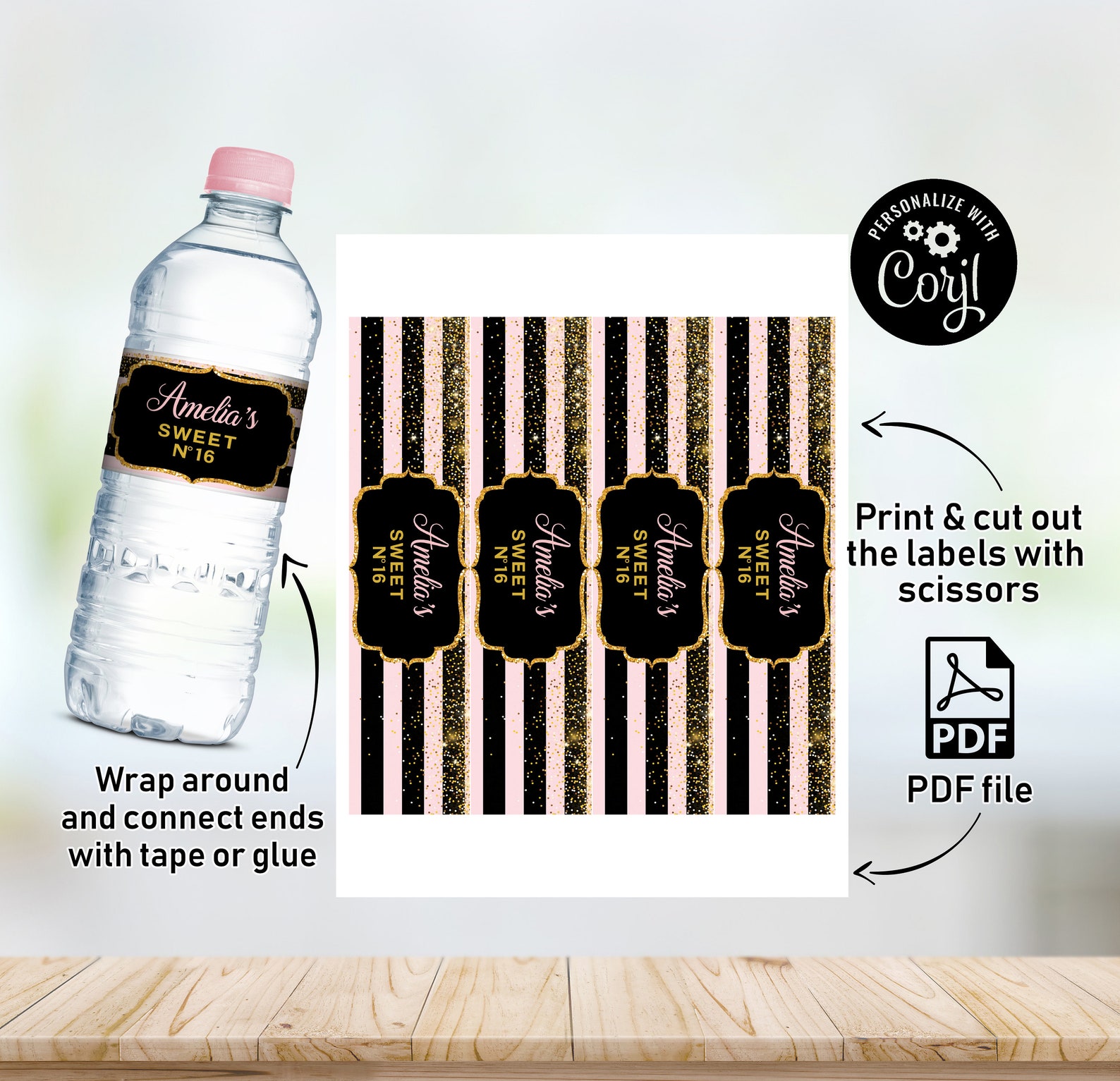 Designer Birthday Party Water Labels, ANY AGE Labels, Adult, Teen ...