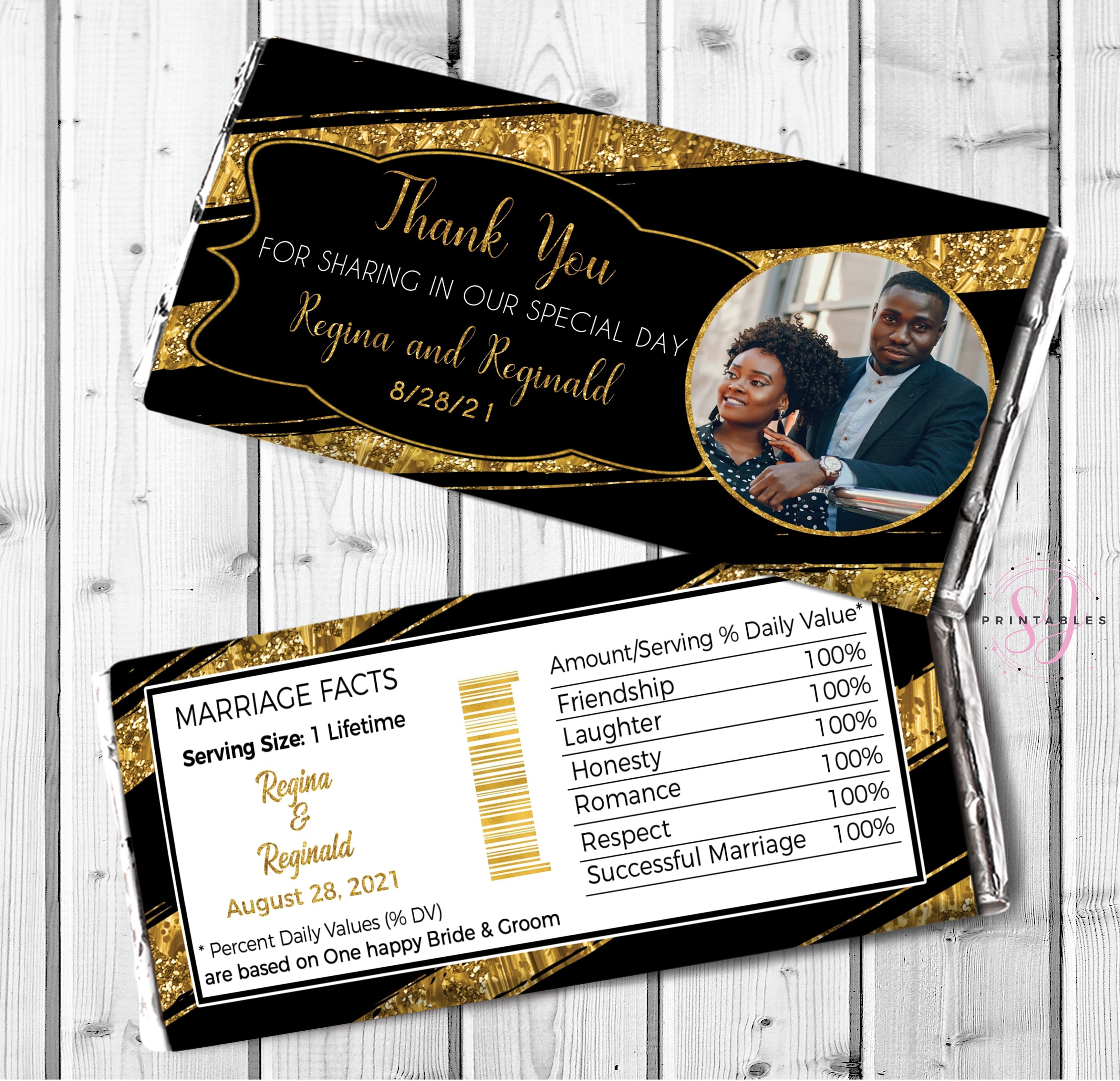 Wedding Chocolate Bar Wrapper Template Black Gold Glitter | Etsy