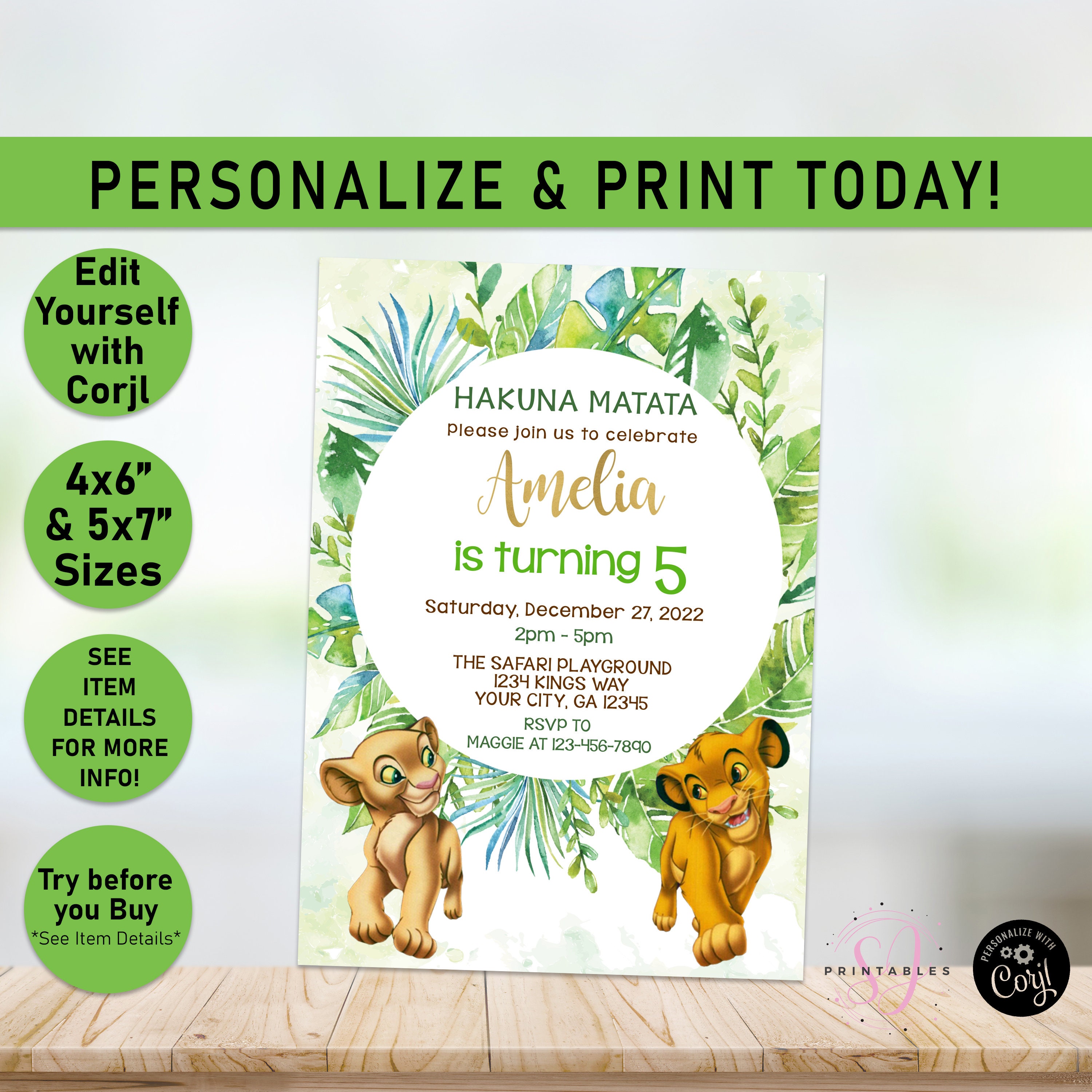 Simba Nala Birthday Invitation Lion King Birthday Party - Etsy