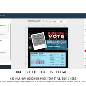 Homecoming VOTE Hershey Candy Wrapper, Any Color, Homecoming King ...