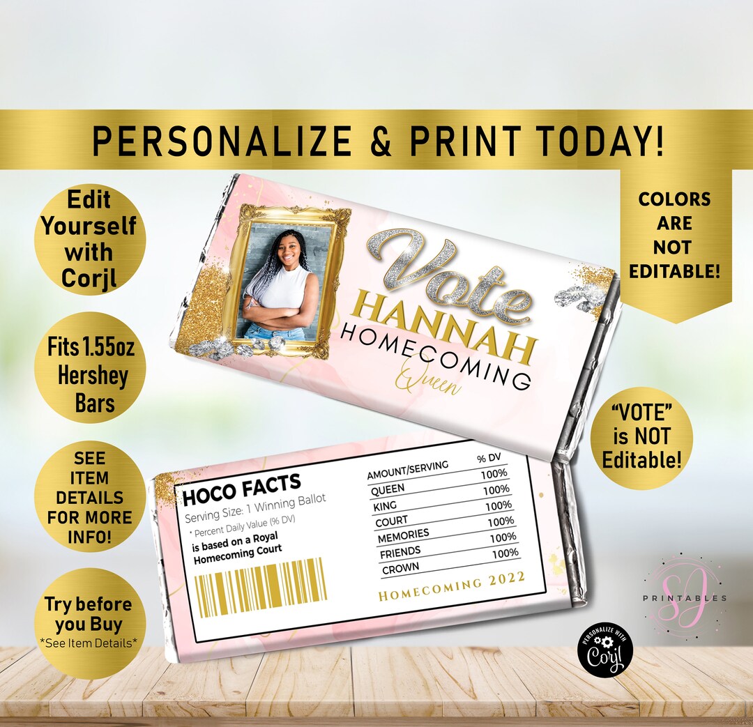 Homecoming Hershey Candy Wrapper, Blush Pink Gold, Homecoming Queen ...