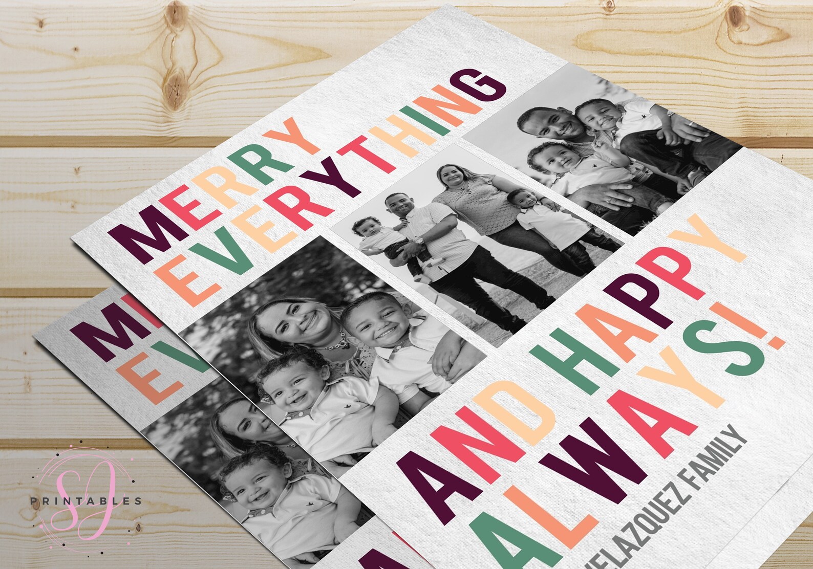 Colorful Christmas Card 3 Photo Christmas Card Template - Etsy