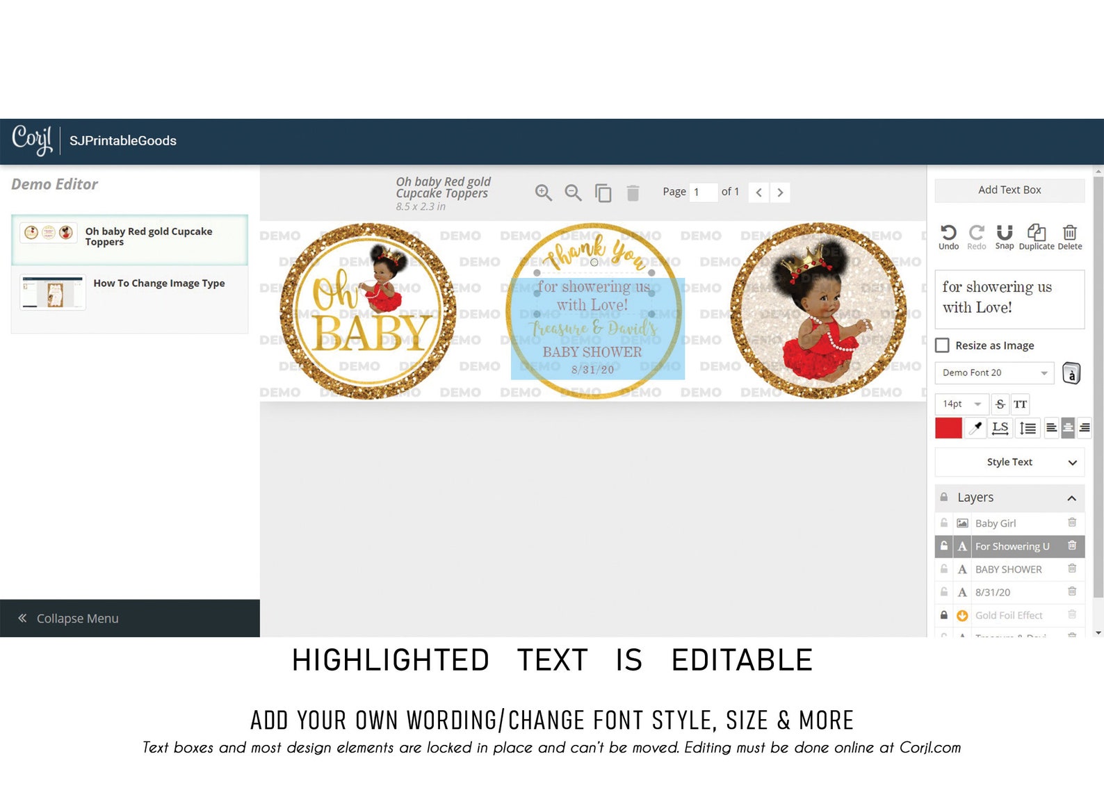 EDITABLE Red Gold Cupcake Toppers Red Princess Cupcake | Etsy