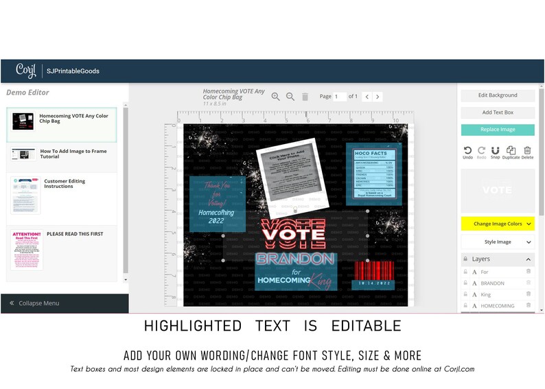 Homecoming VOTE Chip Bag Wrapper, Any Color Homecoming Favor Bag, Photo ...