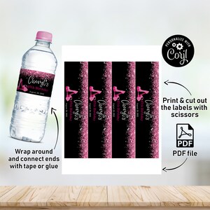 Stepping Into ANY AGE Hot Pink Glitter Birthday Water Bottle Labels ...