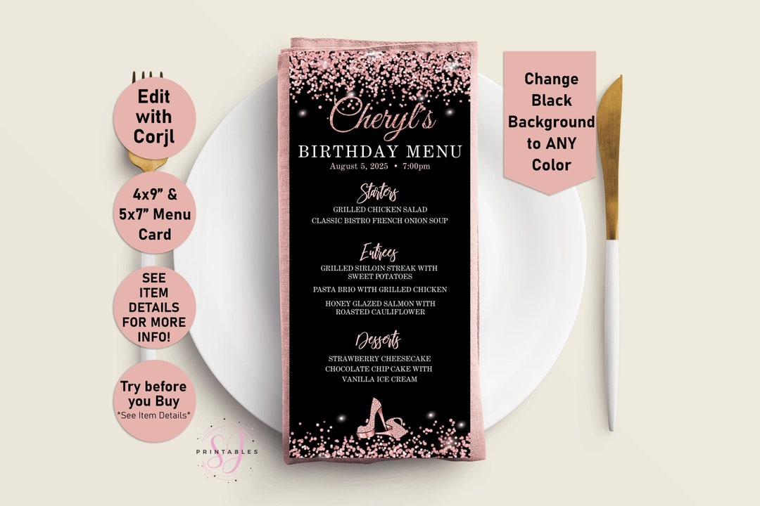 Stepping Into ANY AGE Birthday EDITABLE Menu, Birthday Party Menu ...