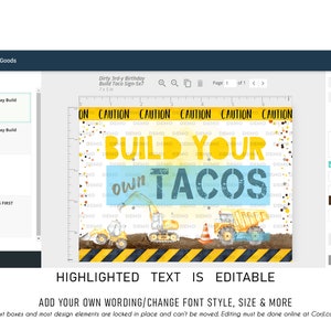 Construction Build Your Taco Sign, Editable Construction Party Sign ...