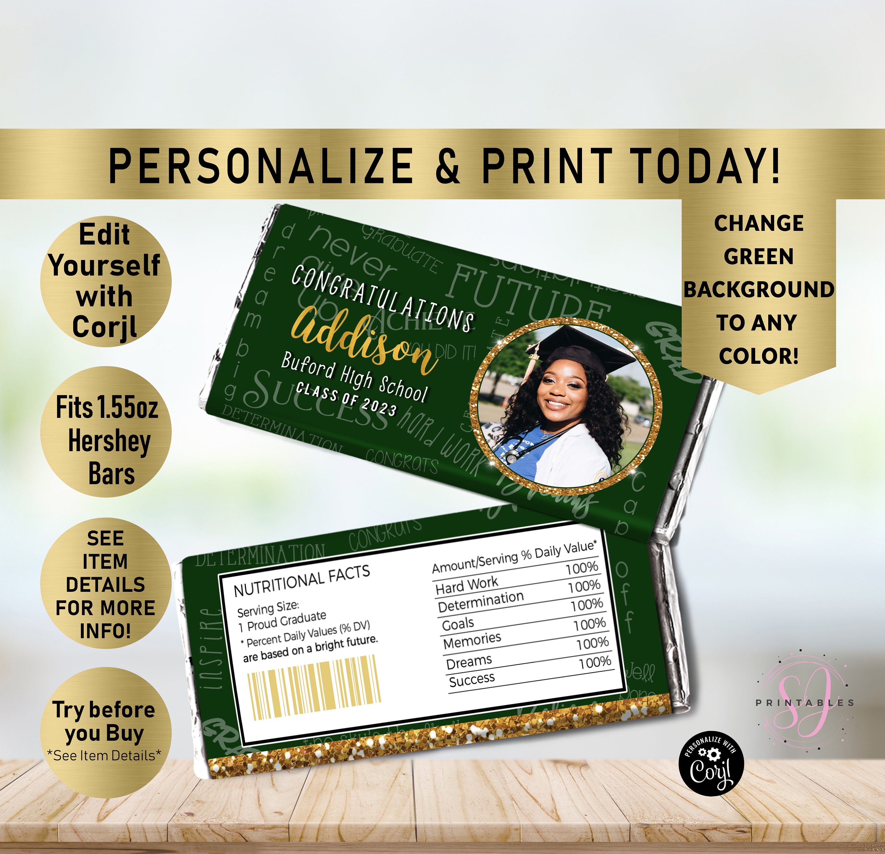 Congratulations Grad Candy Bar Wrapper Gold Glitter and ANY - Etsy