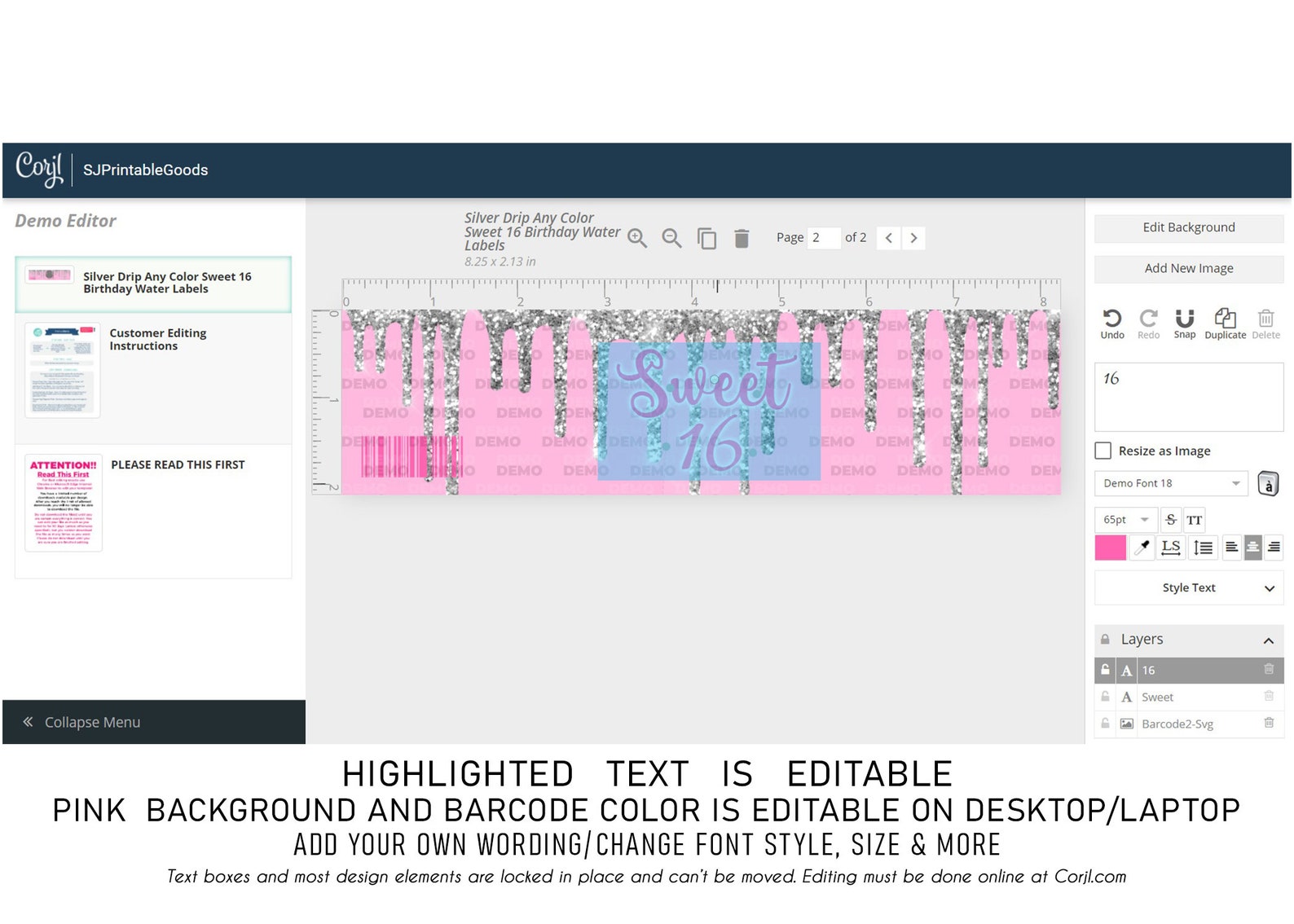 Silver Drip Glitter and ANY COLOR Birthday EDITABLE Water | Etsy