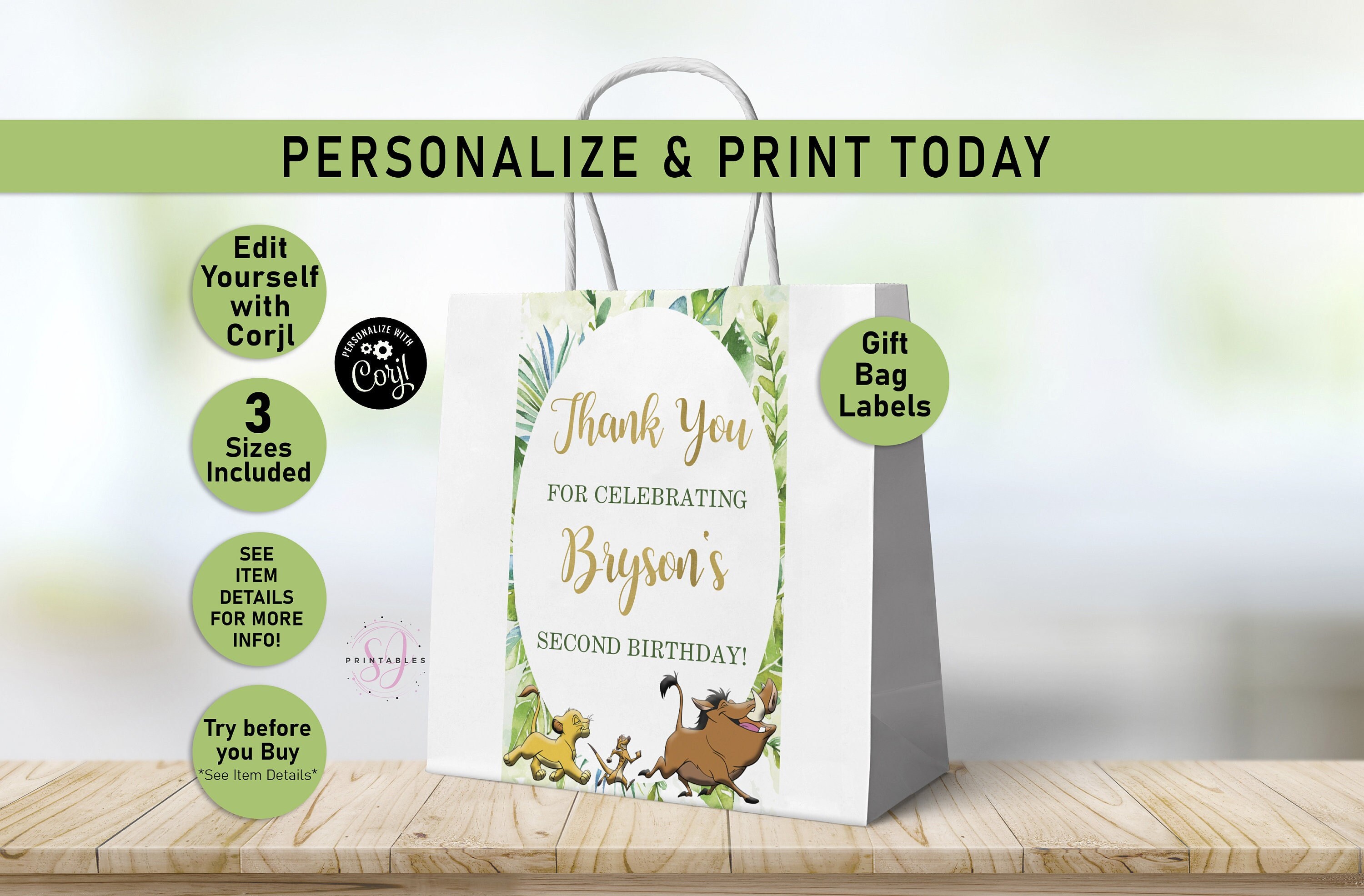 Lion King Birthday Gift Bag Label Gift Bag Labels the Lion - Etsy