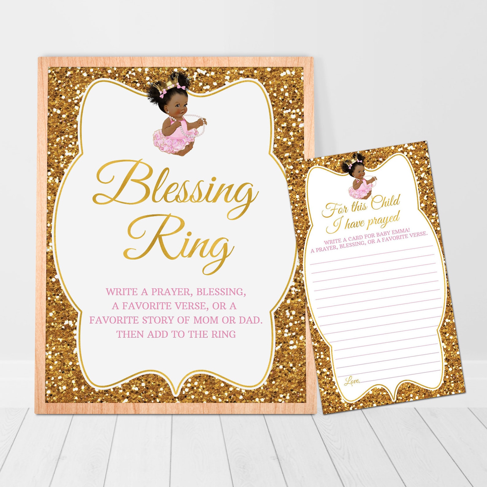 Pink & Gold Princess Blessing Ring Sign and Cards Blessing - Etsy