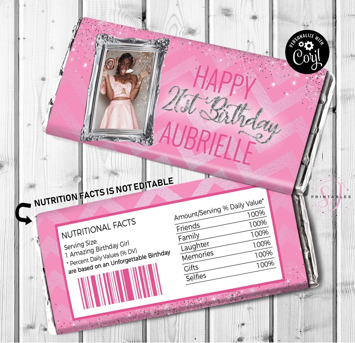 Shimmery Silver Glitter and Pink Birthday Hershey Candy Bar | Etsy