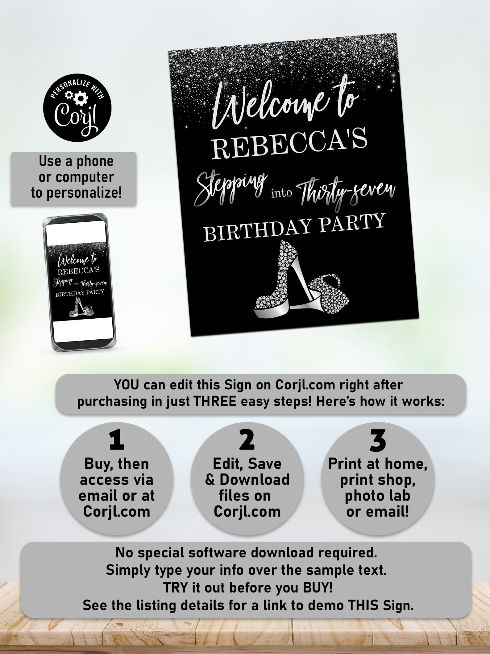 Stepping Into ANY AGE Silver Glitter Welcome Birthday Sign | Etsy