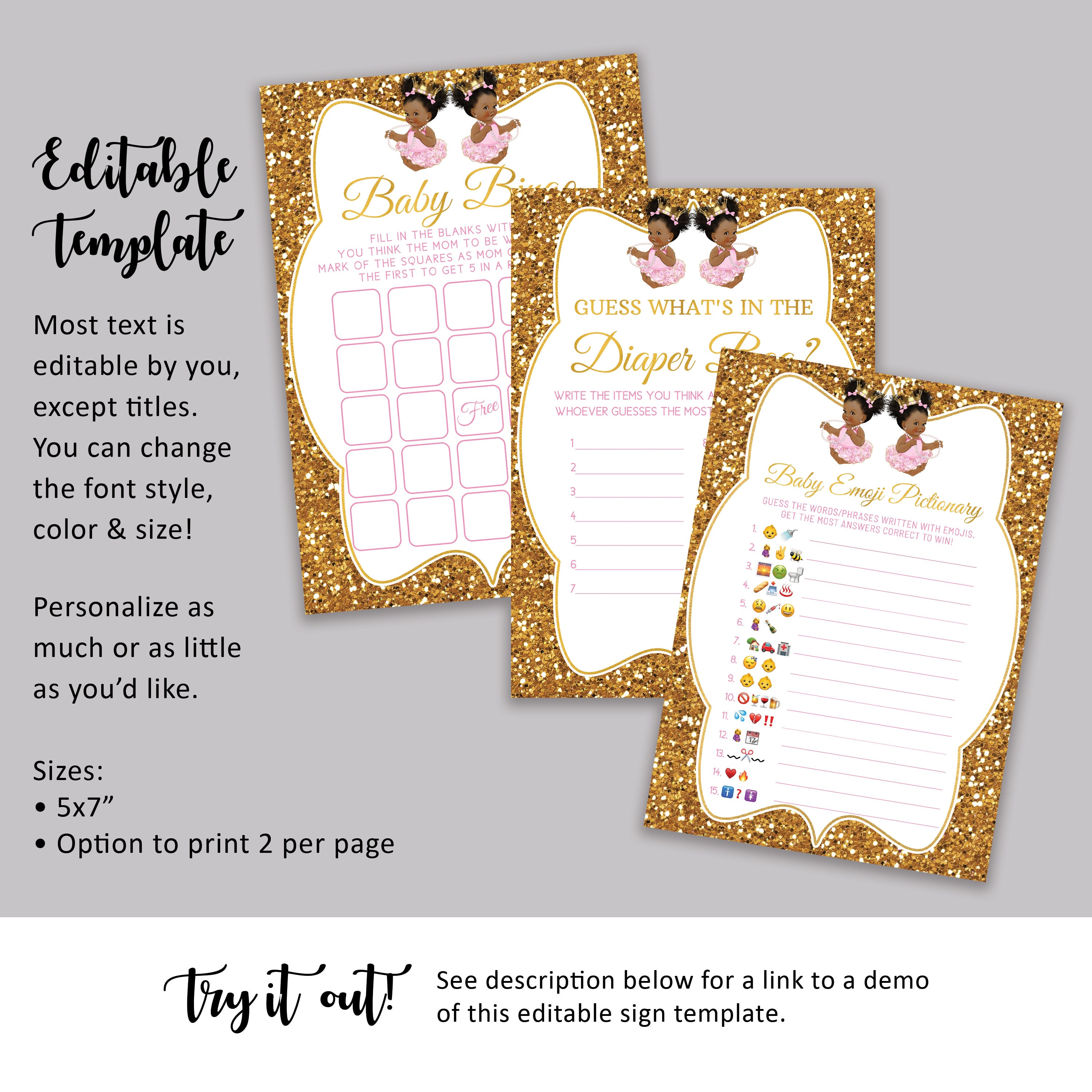 TWINS Baby Shower Games Printable Bundle Oh Baby Princesses - Etsy