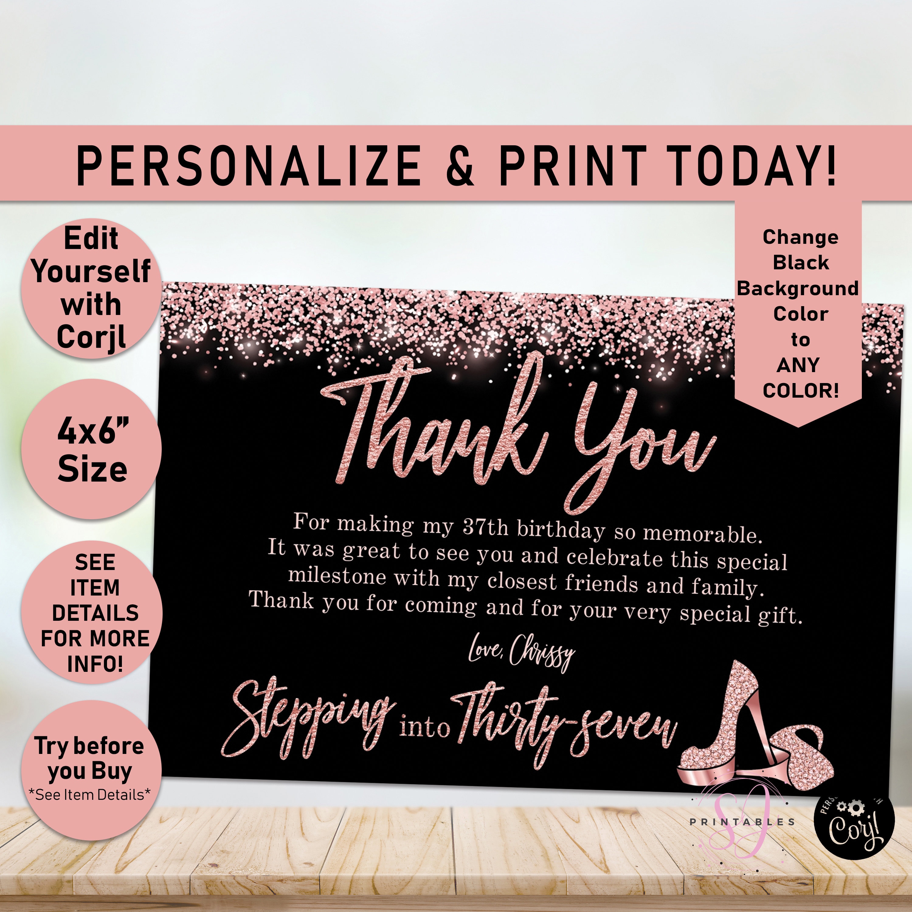 Stepping Into ANY AGE Rose Gold Thank You Card Rose Gold - Etsy