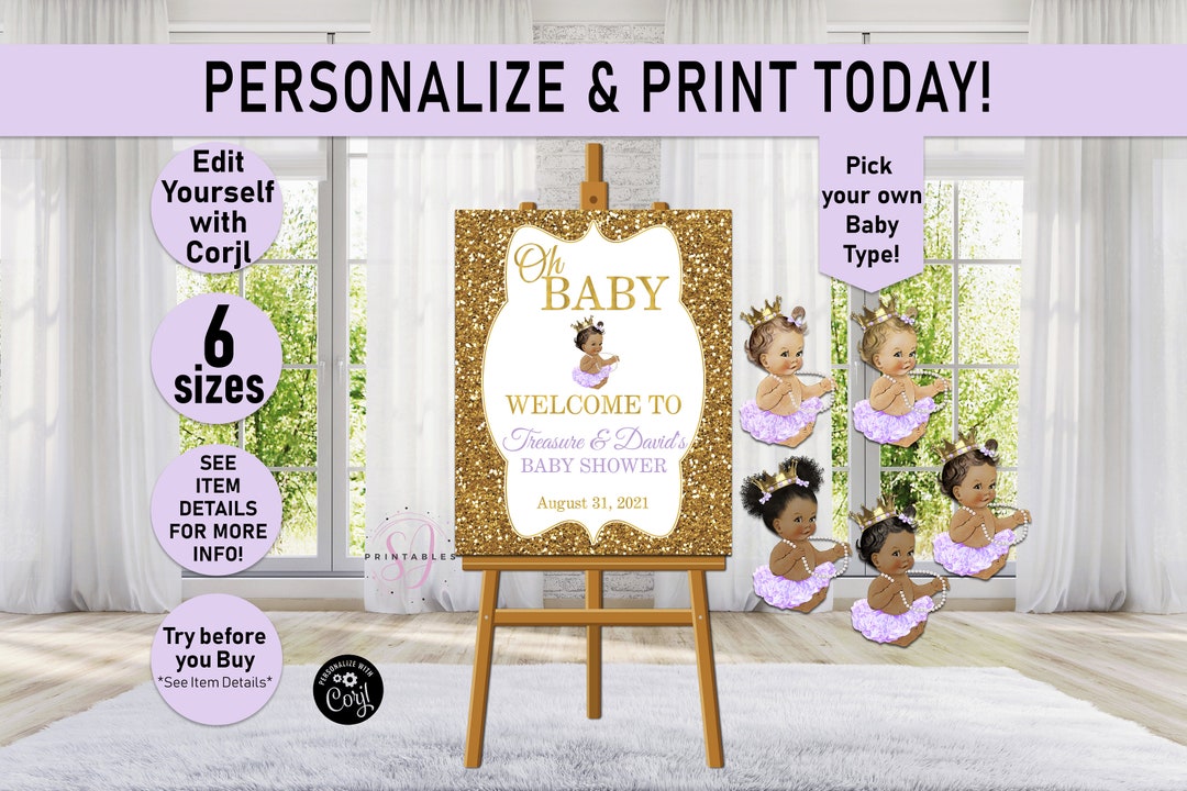 Lavender Princess WELCOME Sign, Oh Baby Shower Sign, Little Princess ...