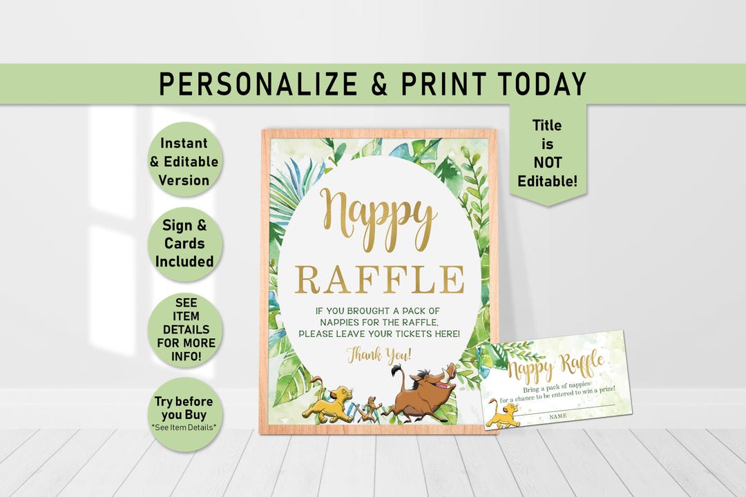 Lion King Baby Shower NAPPY RAFFLE Sign and Ticket, Lion King Game ...
