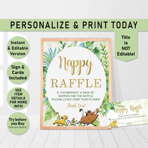 Lion King Baby Shower NAPPY RAFFLE Sign and Ticket, Lion King Game ...