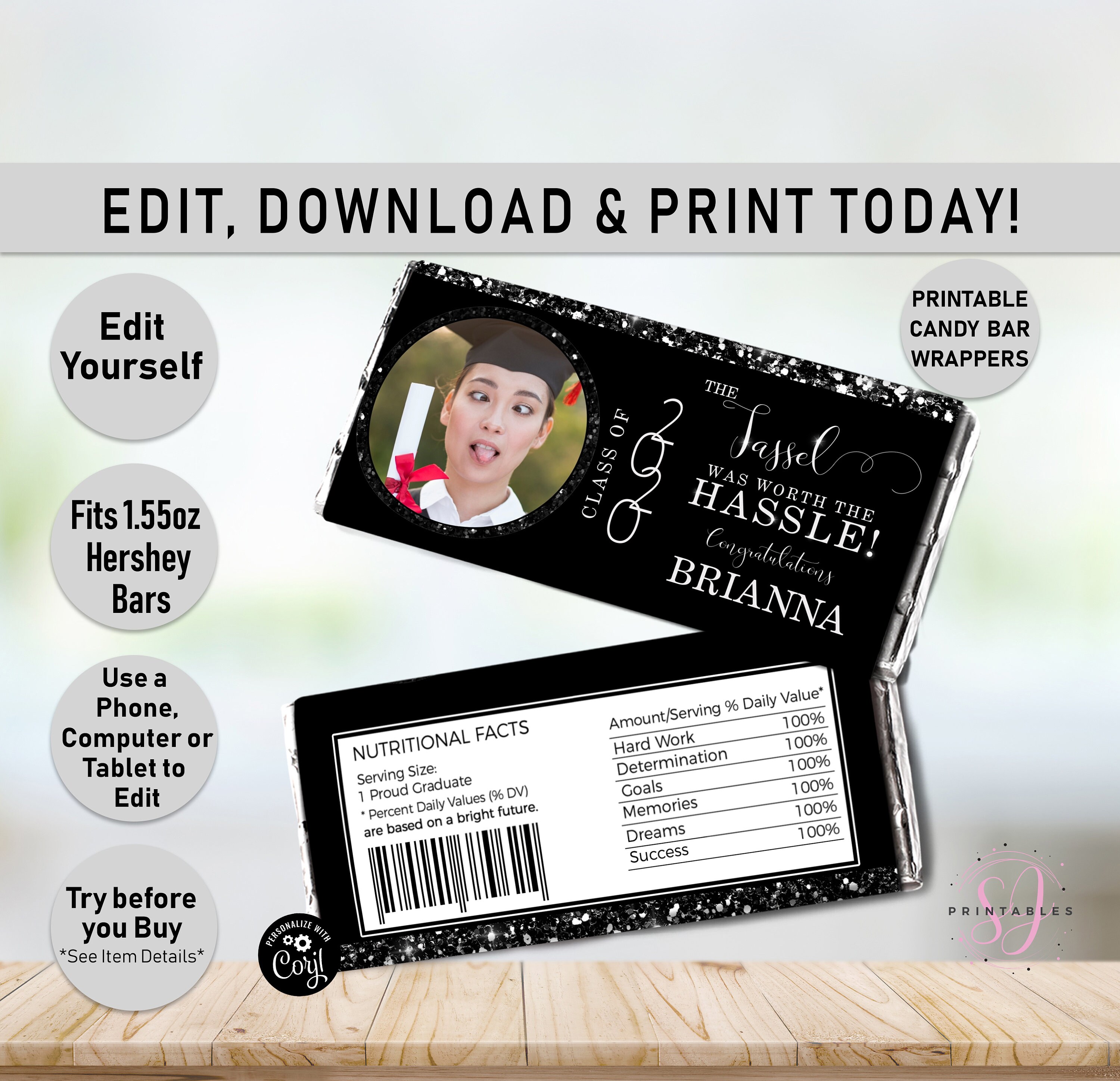 The Tassel Was Worth the Hassle Graduation EDITABLE Candy | Etsy