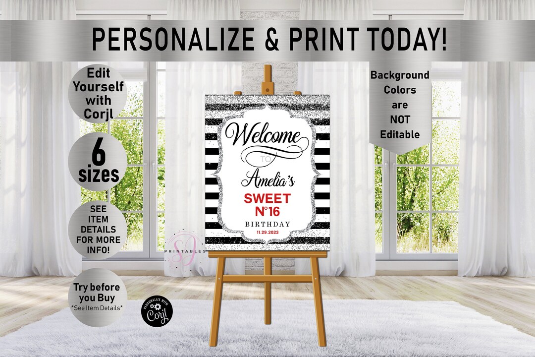 Designer Birthday Party Welcome Sign, ANY AGE, Teen, Sweet 16 Sign ...
