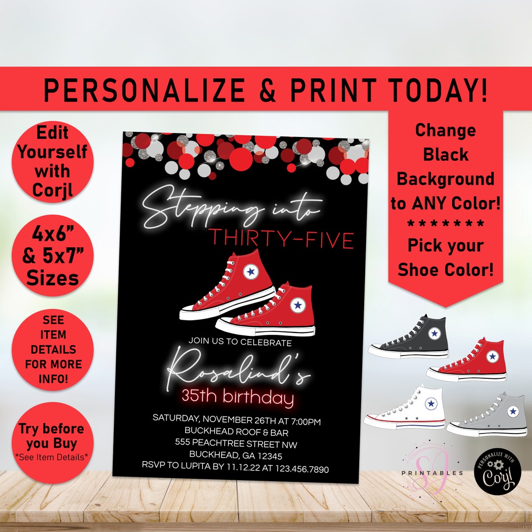 Stepping Into ANY AGE Red SNEAKERS Edition Birthday Invitation ...