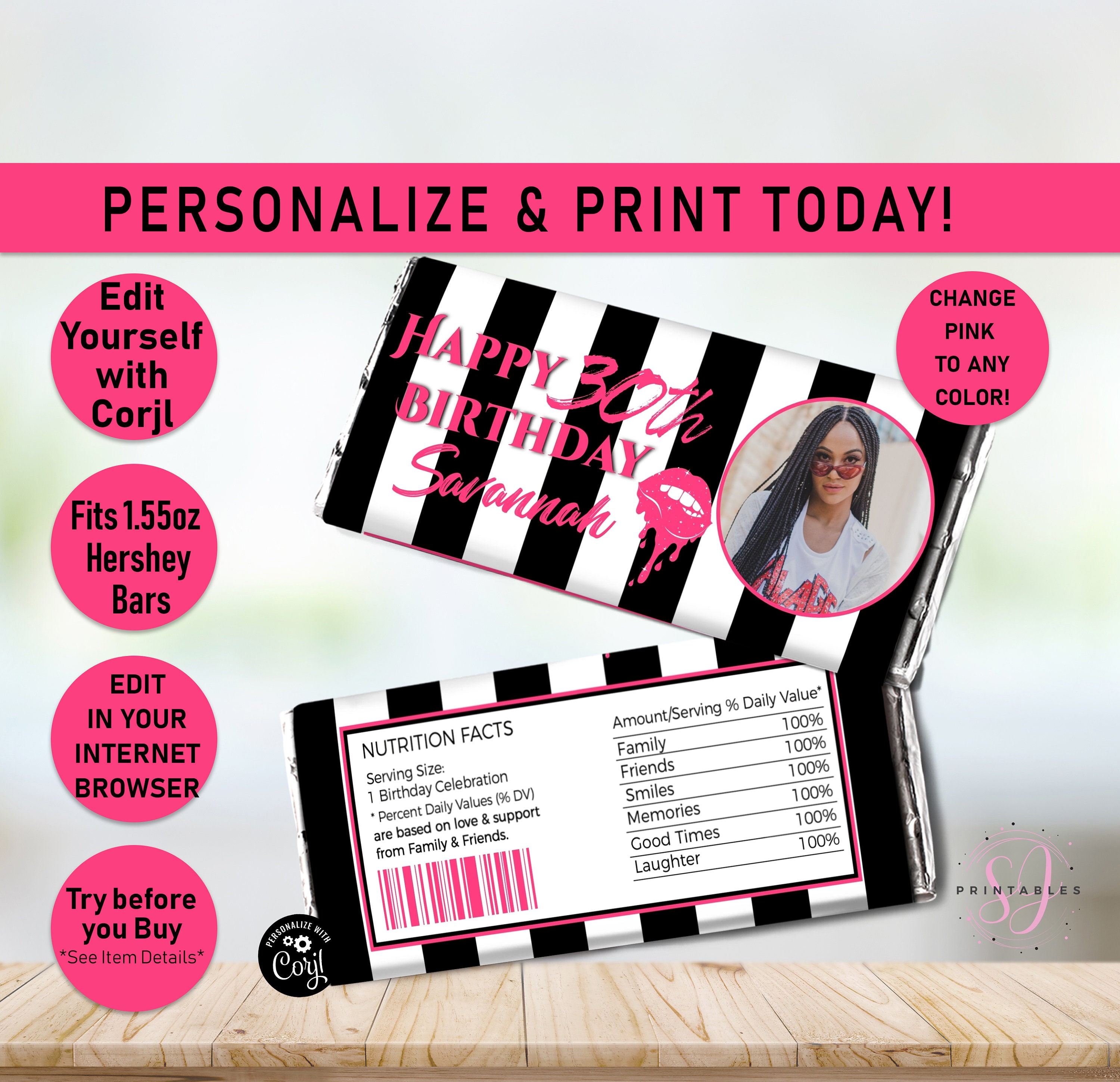 Black White Striped and ANY COLOR Birthday Chocolate Candy Bar - Etsy