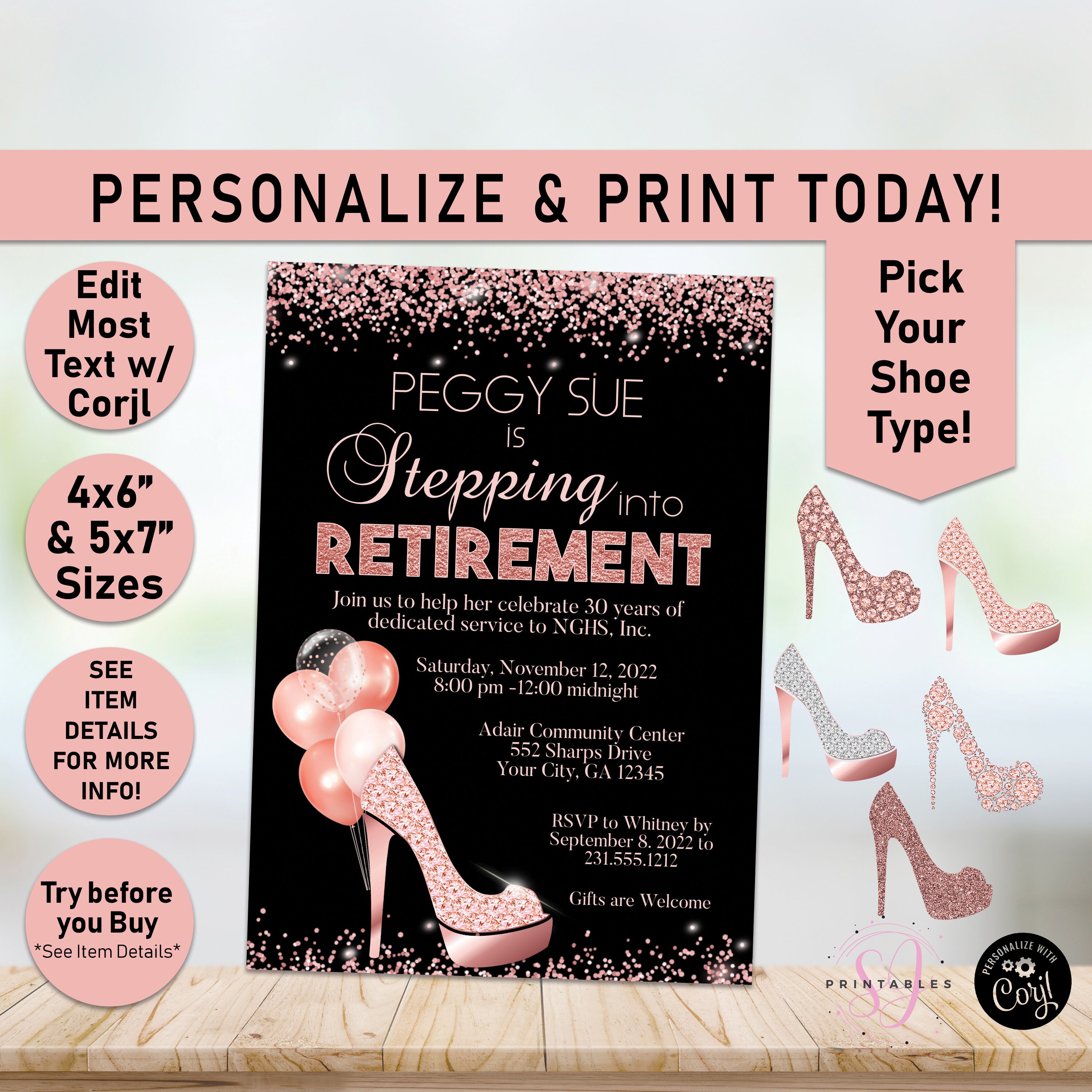 Rose Gold RETIREMENT Party Invitation Stepping Into - Etsy