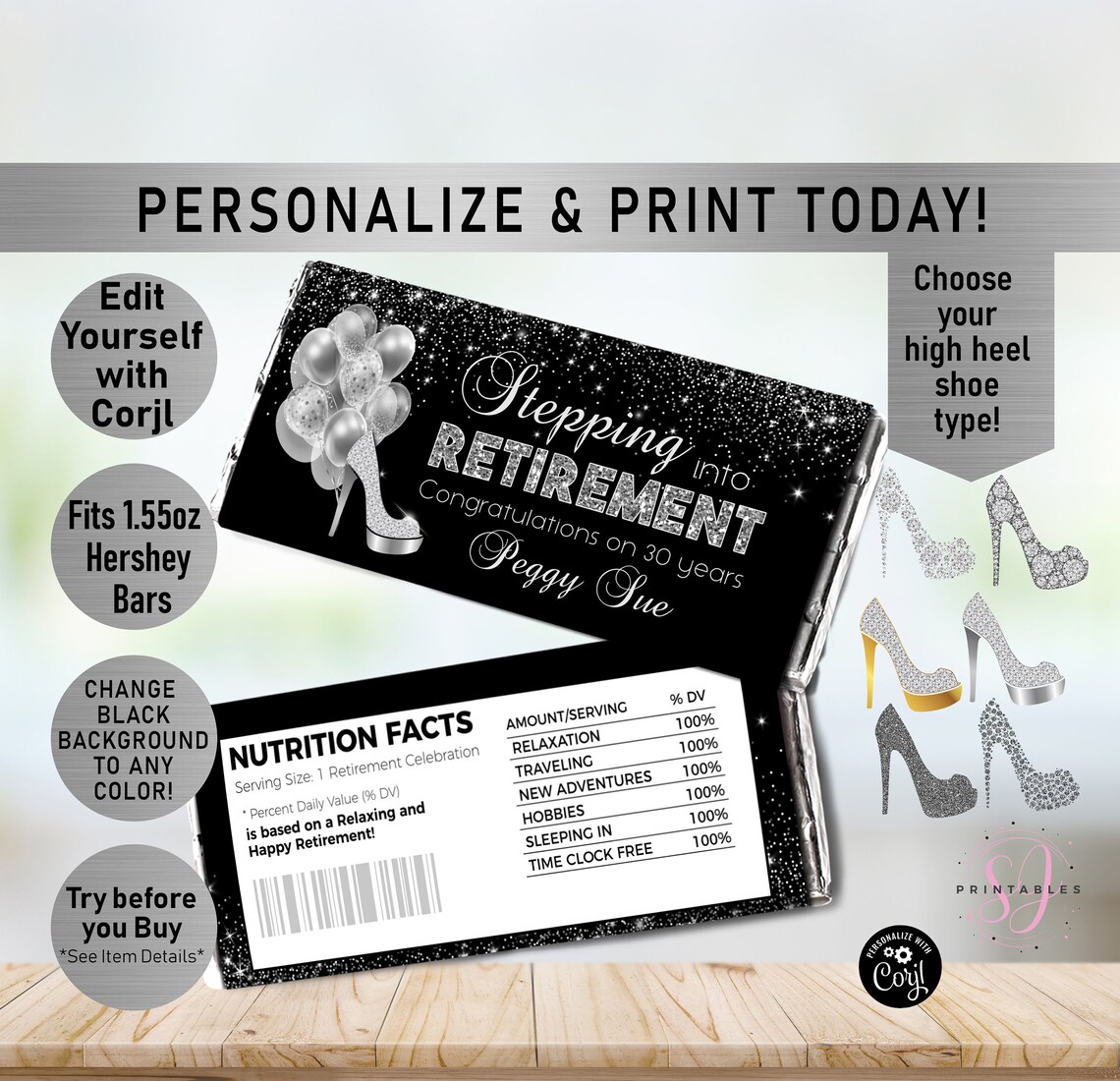 Silver RETIREMENT Party Candy Wrapper, Stepping Into Retirement, Silver ...
