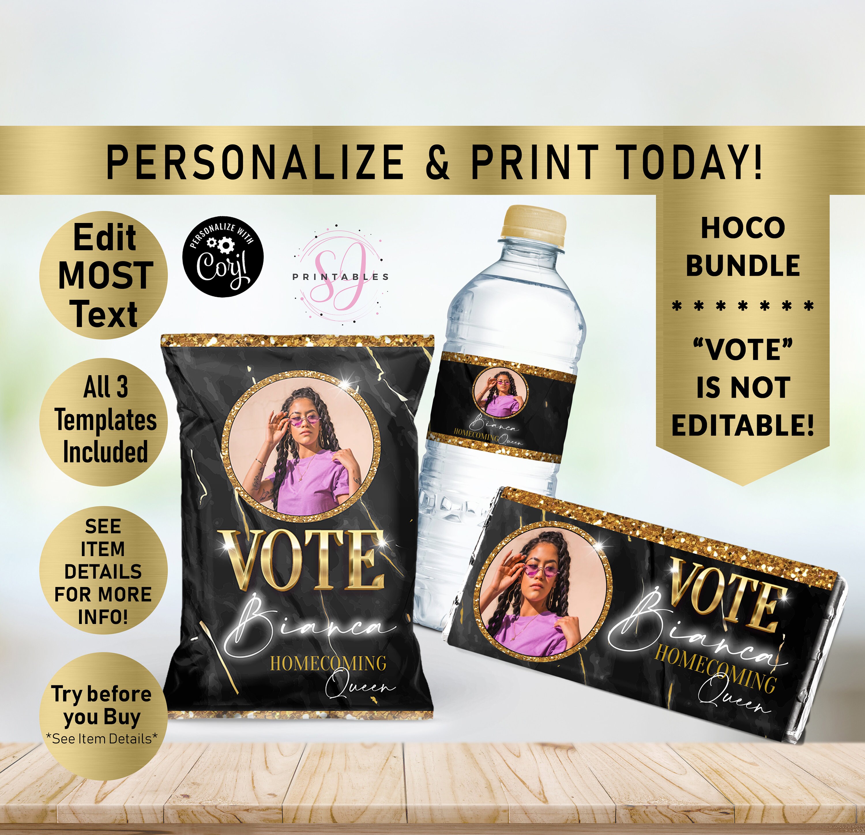 Vote HOMECOMING Queen BUNDLE, Black and Gold, Hershey Candy Wrapper ...